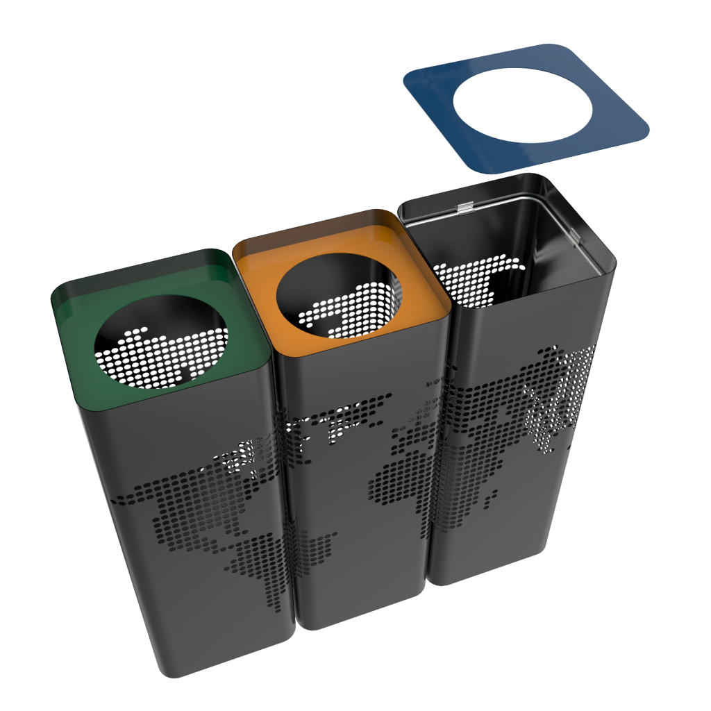 ECOMONDE PC Metal Recycling Bins with World Map - Binsignia®