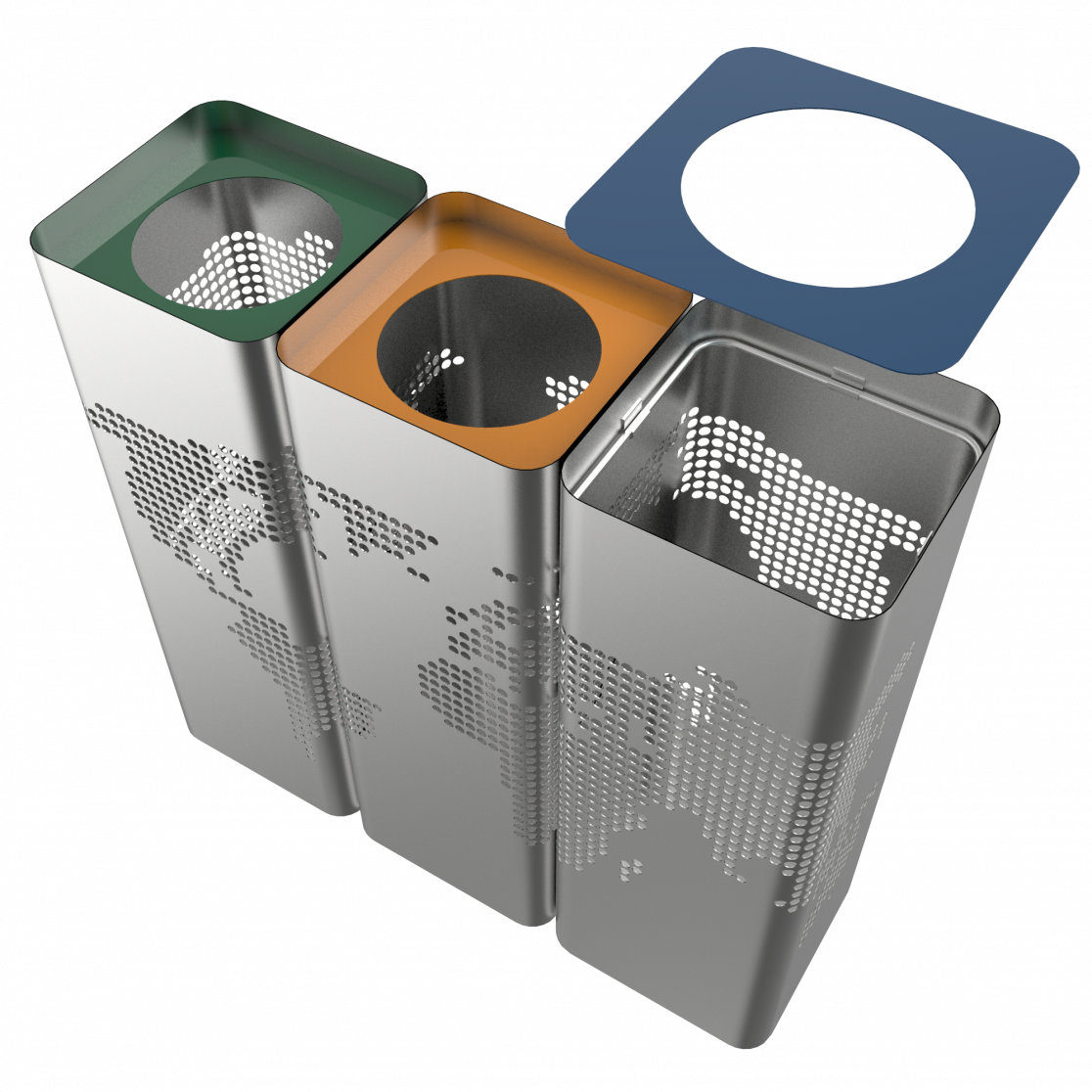 ECOMONDE SST Stainless Steel Recycling Bins with World Map - Binsignia®