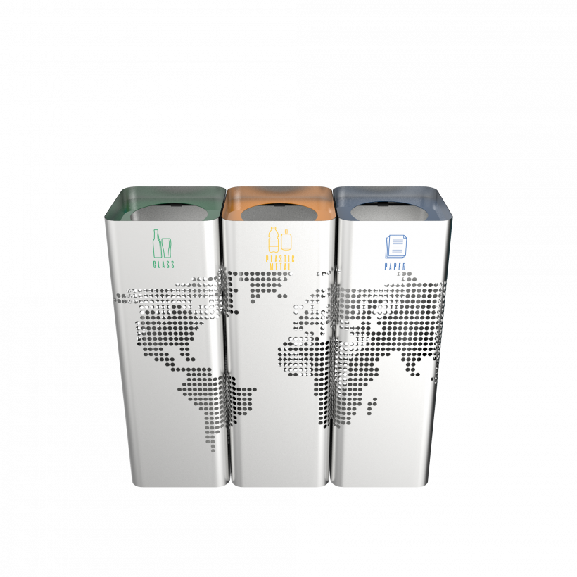 ECOMONDE SST Stainless Steel Recycling Bins with World Map - Binsignia®