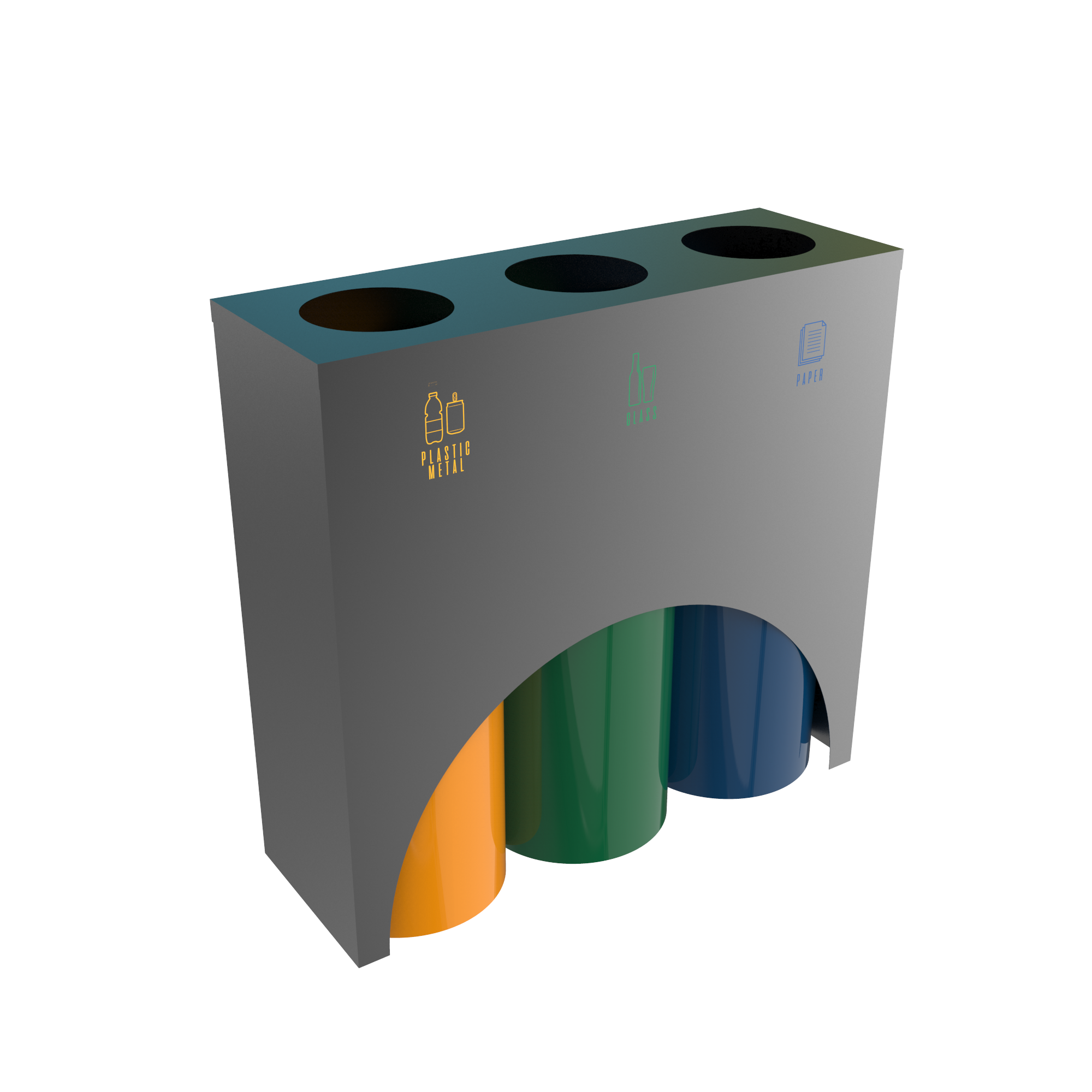 ELM PC modern recycle bin station in powder coated sheet metal - Binsignia®