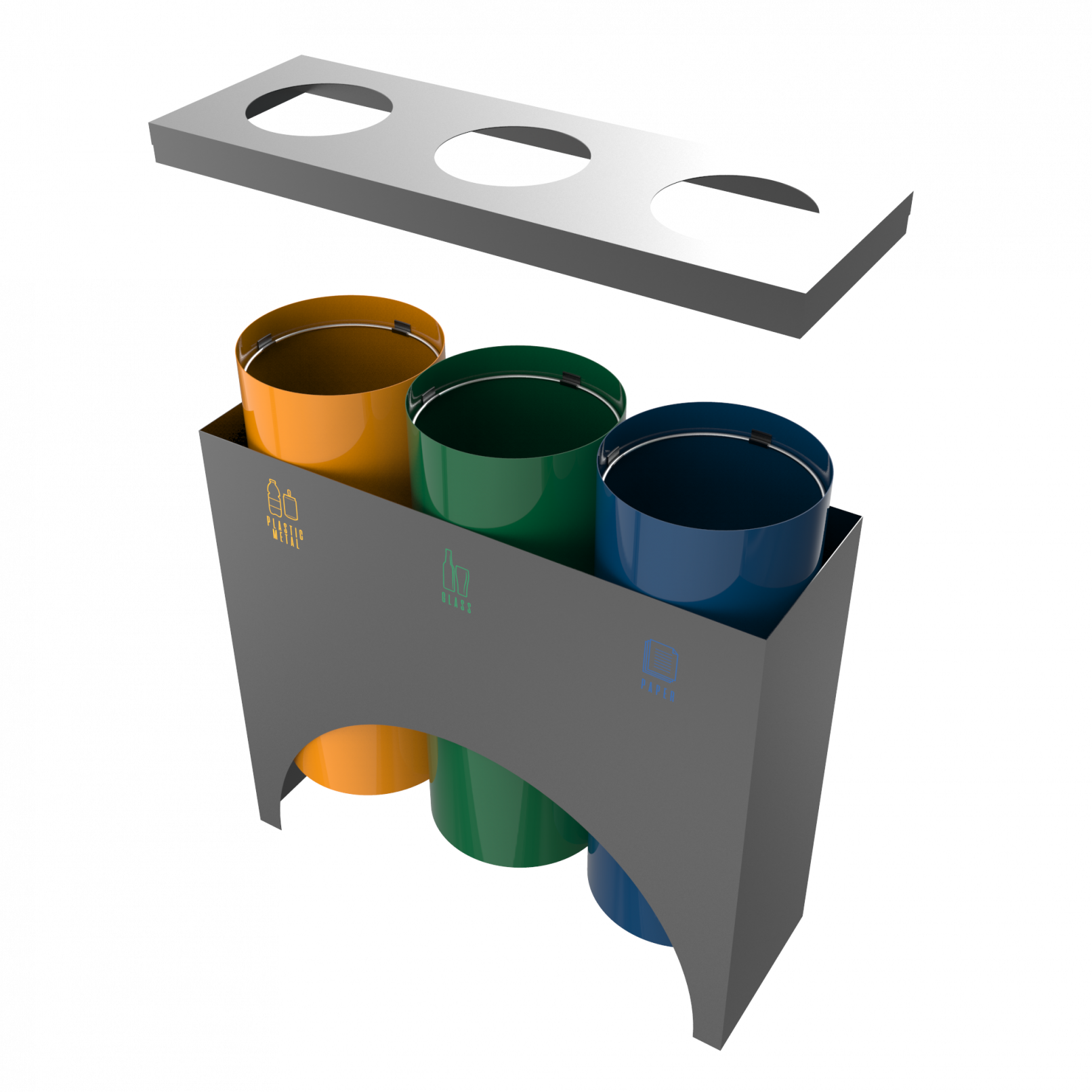 ELM PC modern recycle bin station in powder coated sheet metal - Binsignia®