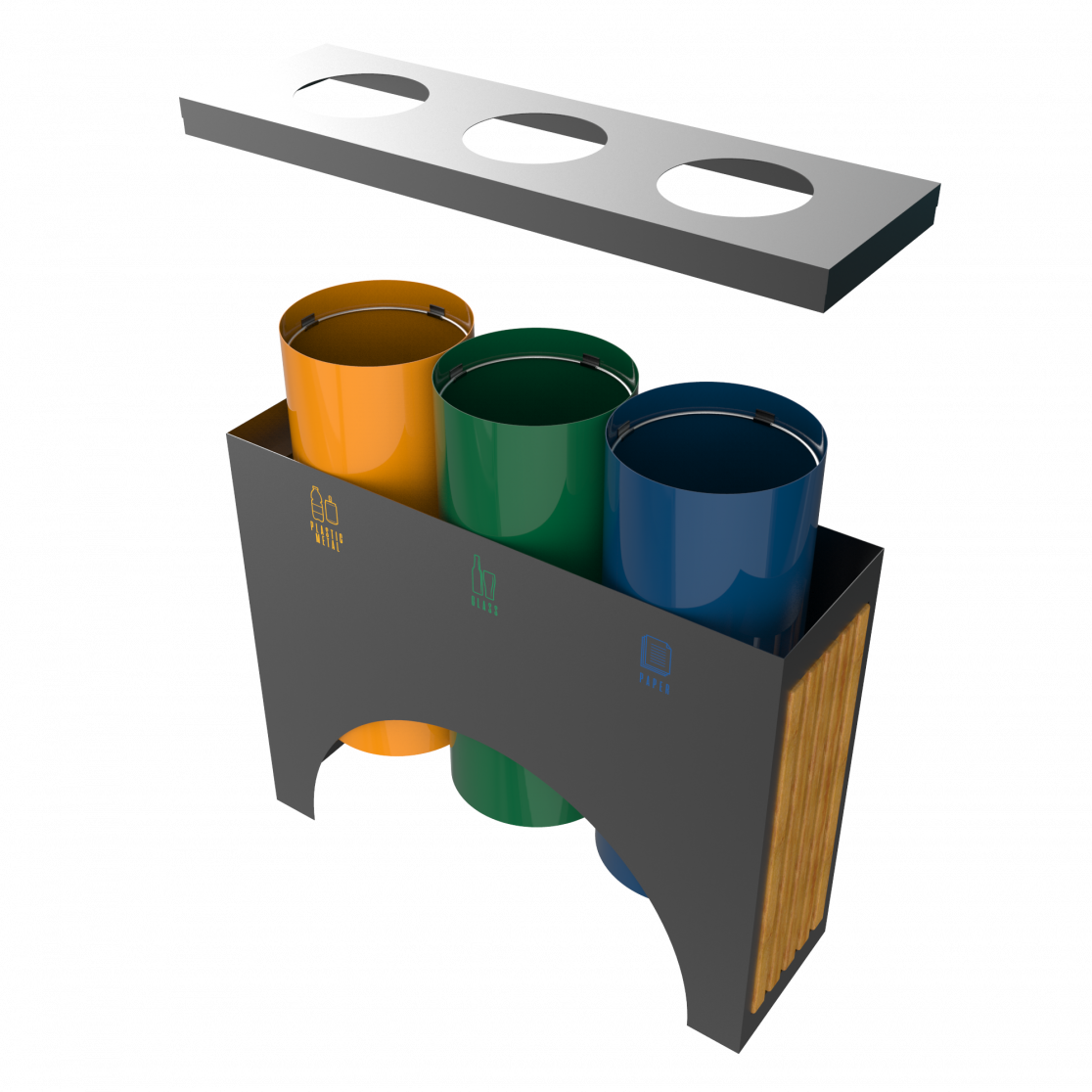 ELM PCW modern recycle bin station in sheet metal and wood - Binsignia®