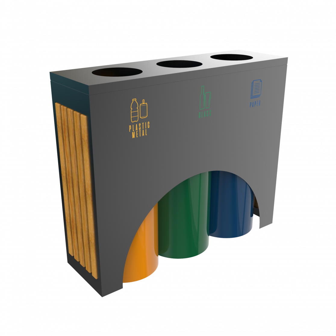 ELM PCW modern recycle bin station in sheet metal and wood - Binsignia®