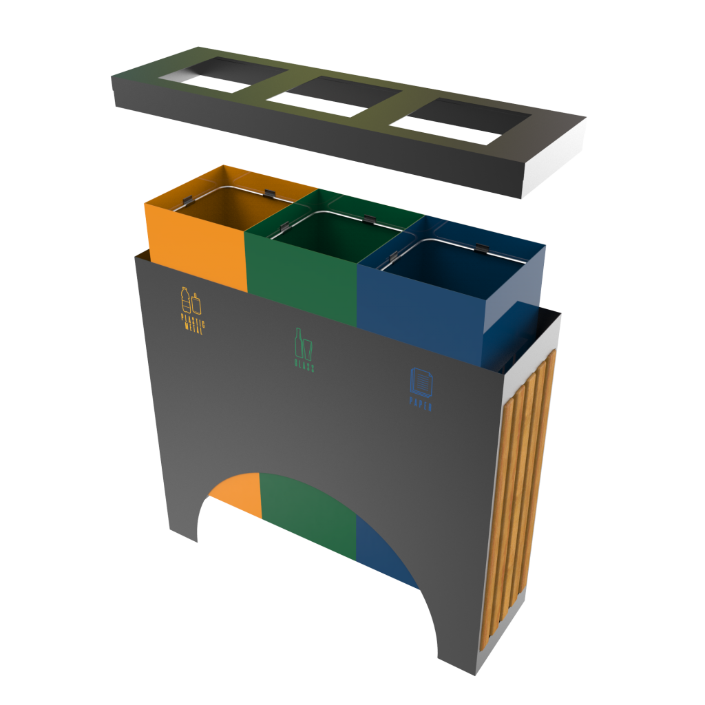 ELM PCW modern recycle bin station in sheet metal and wood - Binsignia®