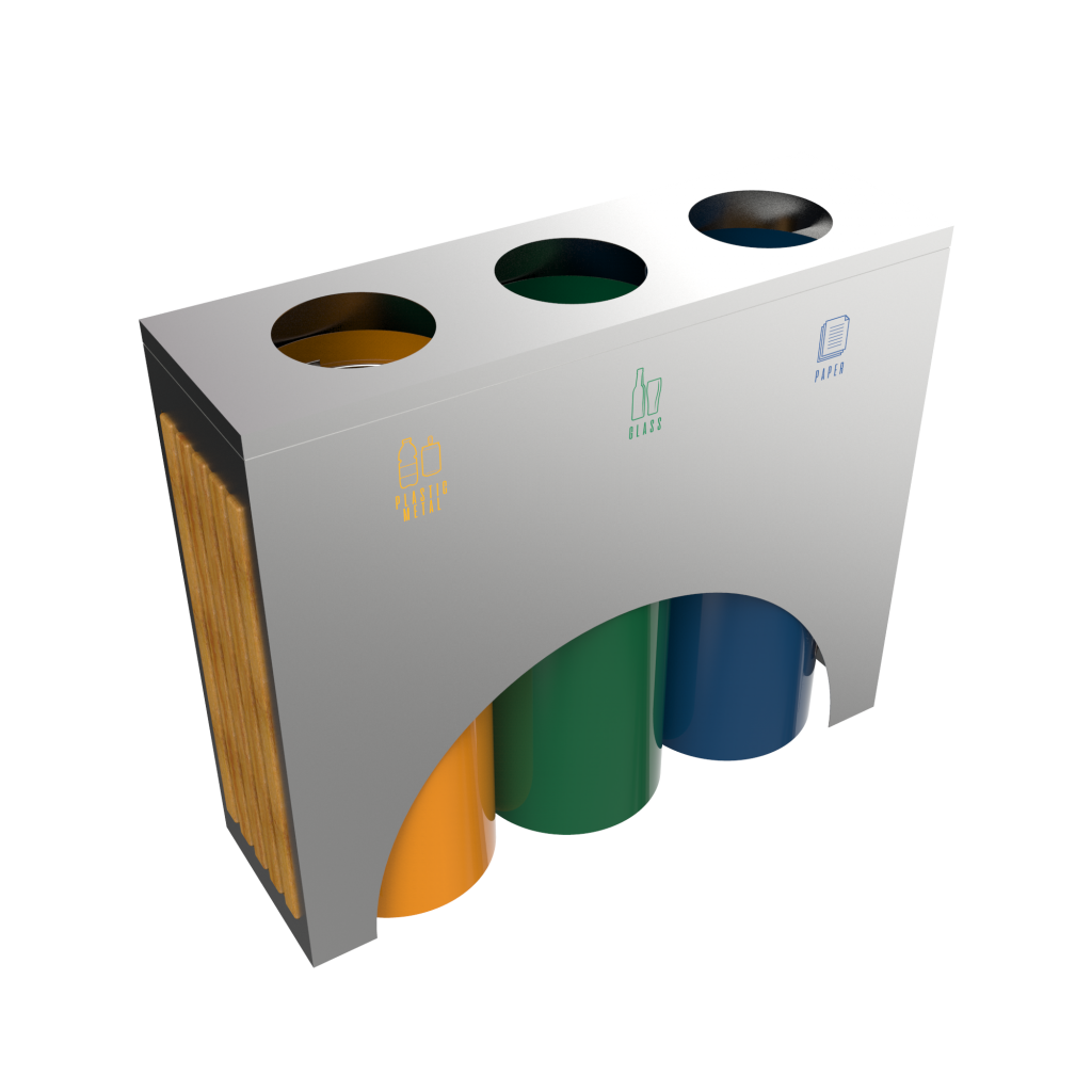 ELM SSTW modern recycle bin station in stainless steel and wood ...