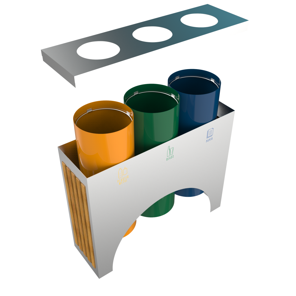 ELM SSTW modern recycle bin station in stainless steel and wood ...