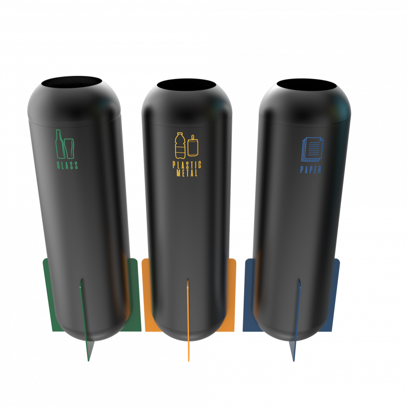 SPIKA PC futuristic stylish recycle bins in sheet metal - Binsignia