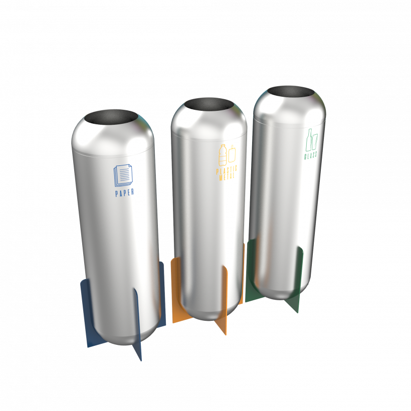 SPIKA SST futuristic stylish recycle bins in stainless steel - Binsignia