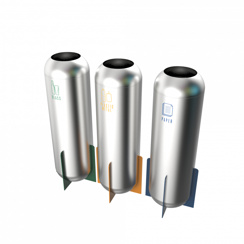 SPIKA SST futuristic stylish recycle bins in stainless steel - Binsignia