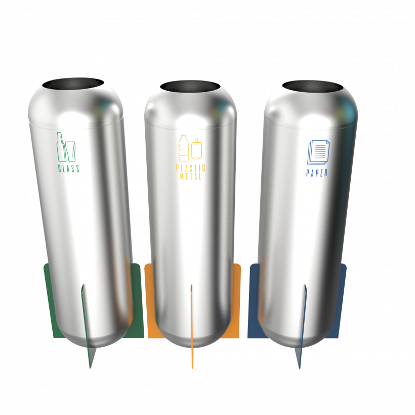 SPIKA SST futuristic stylish recycle bins in stainless steel - Binsignia