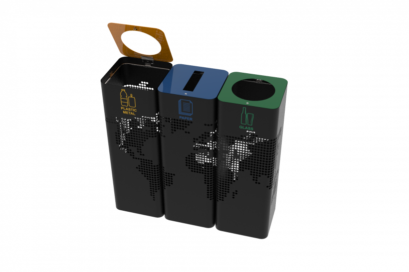 ECOMONDE PC Metal Recycling Bins with World Map - Binsignia®
