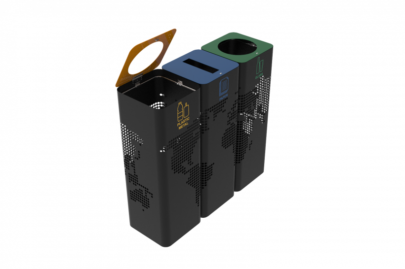ECOMONDE PC Metal Recycling Bins with World Map - Binsignia®