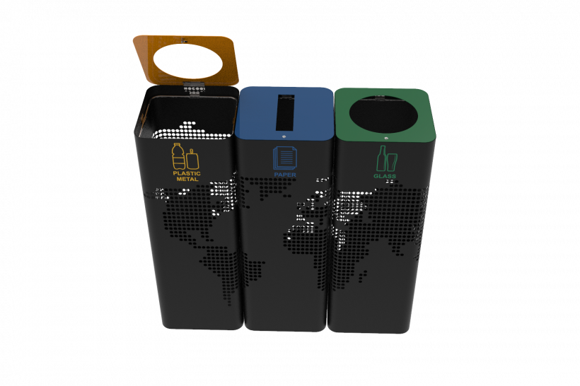 ECOMONDE PC Metal Recycling Bins with World Map - Binsignia®