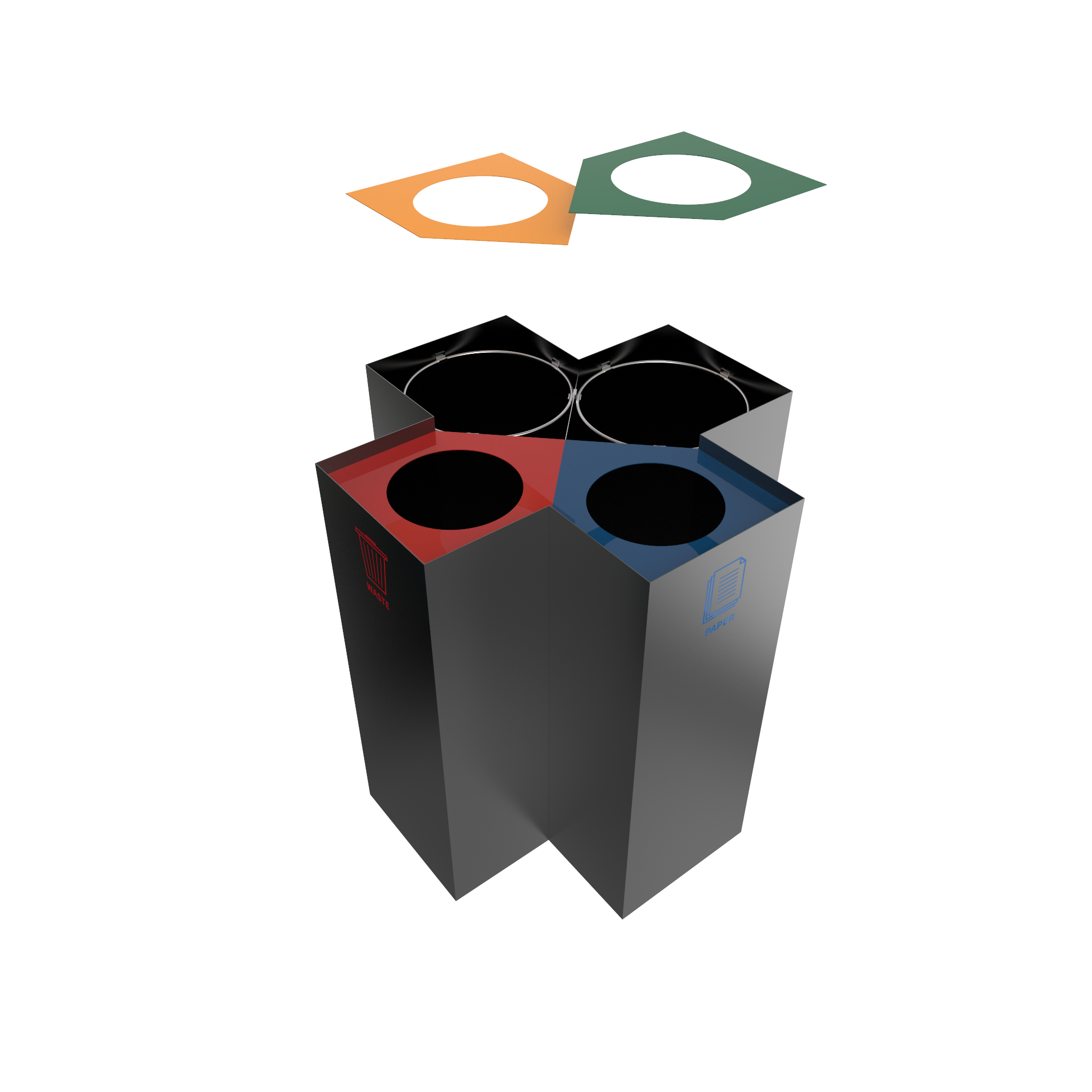 CACHI PC modern waste sorting system in metal - Binsignia®