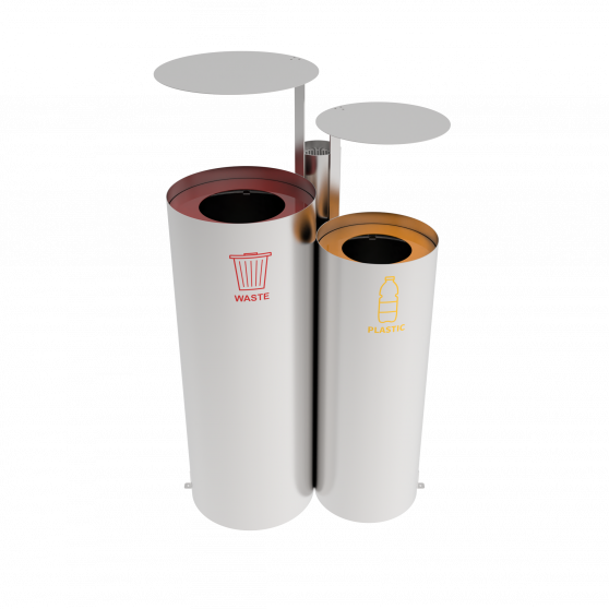 NAZAS SST stainless steel recycling station with ashtray - Binsignia®